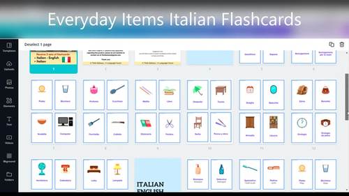 EVERYDAY ITEMS ITALIAN FLASH CARDS | Italian flashcards everyday objects