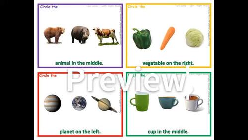 Left Right Middle – Clip/Task cards with real Images. Circle the picture.