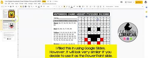 Digital Lion Hundreds Chart Hidden Mystery Picture Activity PPT or Slides™