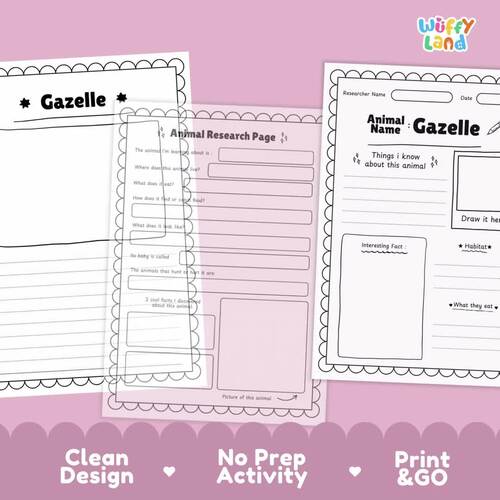 Gazelle Animal Research Worksheet | Science Report Template Animal Study