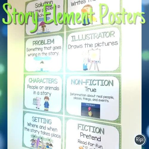Story Element Posters - Green Polka Dots by Little Learning Corner