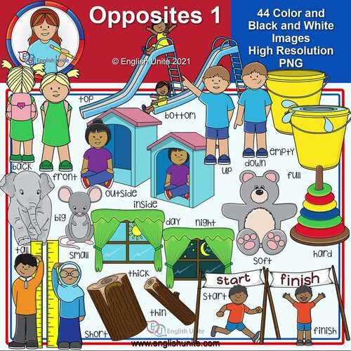 Opposites Clip Art Bundle – 88 Educational Images by English Unite Clip Art