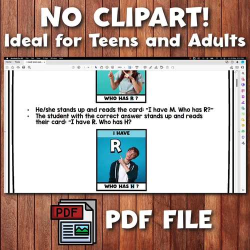 Alphabet Activities for ESL Students | I Have, Who Has? | Teens and Adults