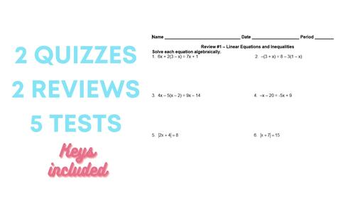 Algebra 2 - Solving Equations/Inequalities Assessments - 2 Quiz ...