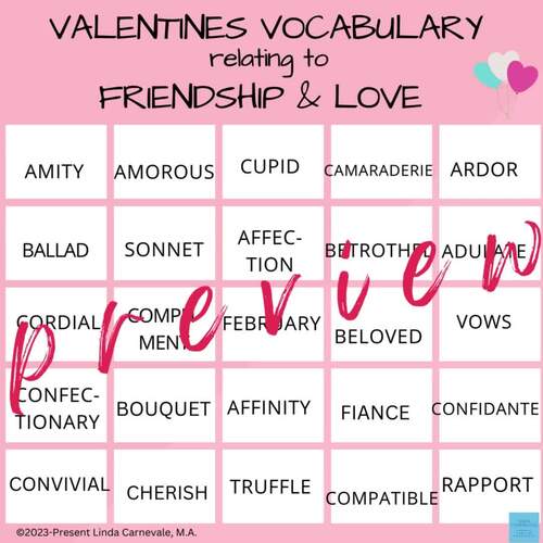 Valentines Day Vocabulary Activities, Sentence Writing, Quiz 6th-12th ...