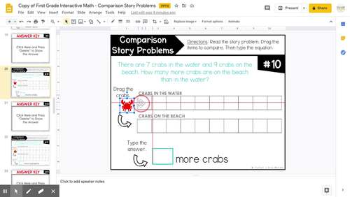 Comparison Word Problems First Grade Math Activity for Google Slides