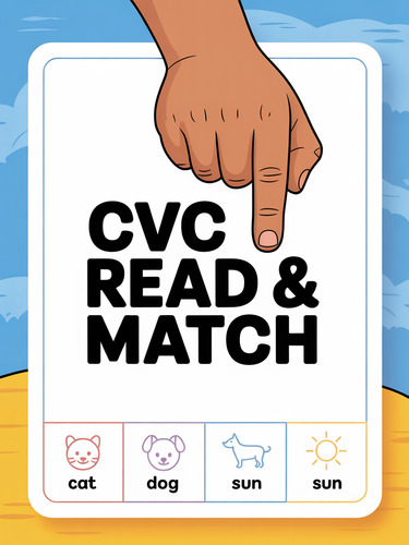 CVC Word Read and Match Cut & Paste Activity | Short Vowels A, E, I, O ...