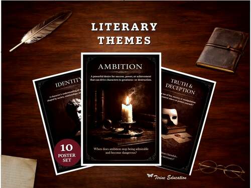 Literary Themes Posters Set of 10, English Classroom Wall Art, Dark ...