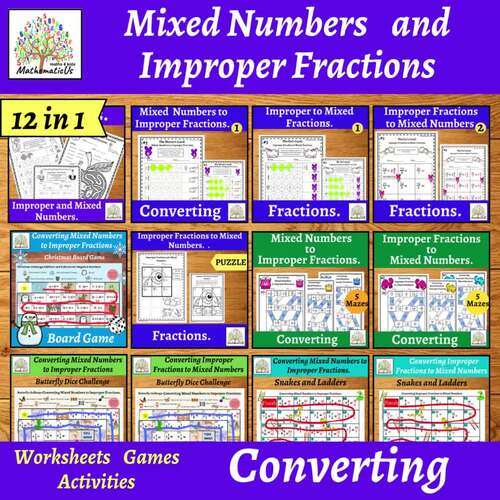 Converting Improper Fractions & Mixed Numbers Worksheets Activities ...