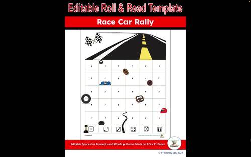 Race Car Rally Editable Roll & Read by VT Literacy Lab LLC | TPT