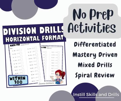 Division Facts Fluency Practice Horizontal Format Activity Worksheets