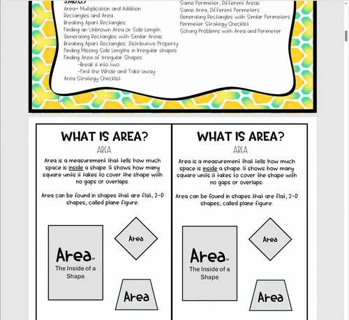 3rd Grade: Mini Math Anchor Charts: Geometric Measurement: Area and ...