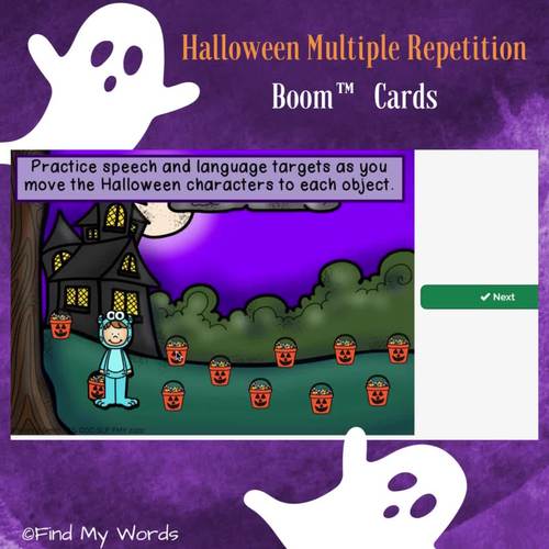 Halloween Multiple Repetition Speech and Apraxia Therapy Boom Cards