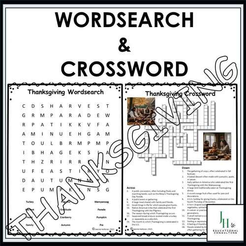 Thanksgiving Wordsearch & Crossword | Fall Vocabulary Puzzles | Middle ...