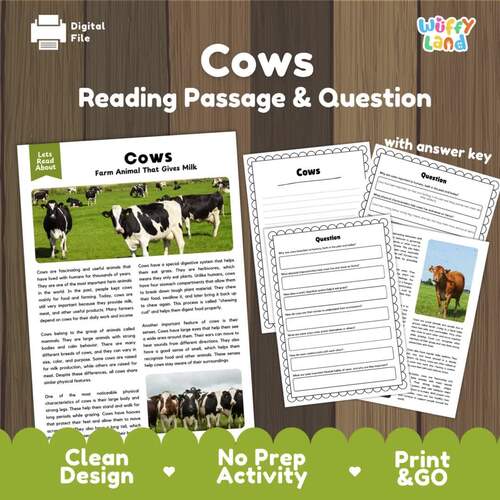 Cows Reading Passage | Nonfiction Comprehension Questions | Farm ...