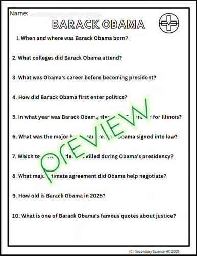 Barack Obama US President Study Guide Worksheet Coloring and Questions