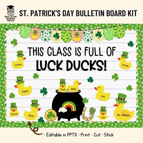 St. Patrick's Day Bulletin Board Kit & Door Decor March Editable Name ...