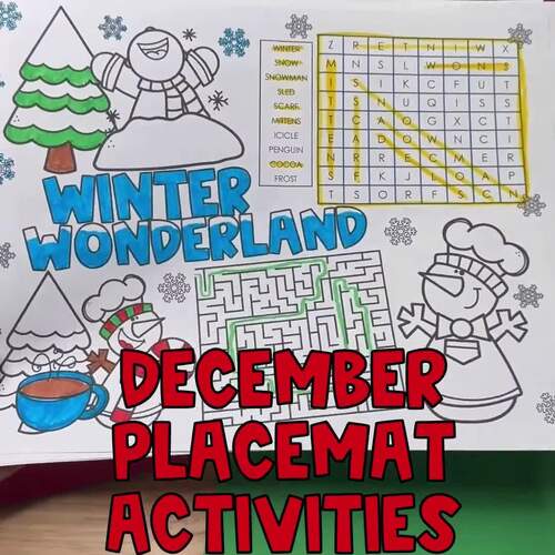 Christmas Placemat Holiday Activity Winter | 1st Grade Christmas Activities