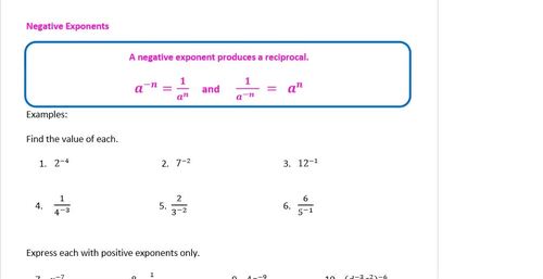 Negative exponents (lesson video) by Mathematics Made Easy | TPT