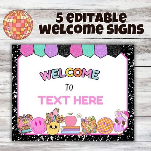 Editable Retro Composition Notebook Welcome Sign Poster - Door Decorations