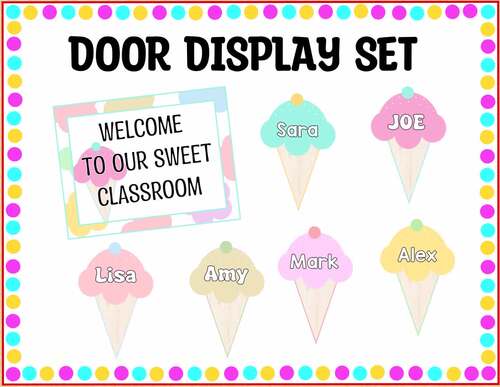 Ice-Cream Classroom Door Display Set, Editable Welcome Posters Tags