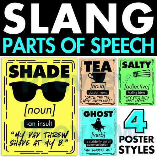 Parts of Speech Posters Slang Grammar Funny BTS Bulletin Board ELA Gen ...
