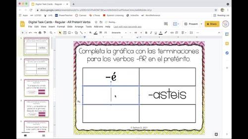Spanish AR Preterit Verbs Digital Task Cards by SenoraQ | TPT
