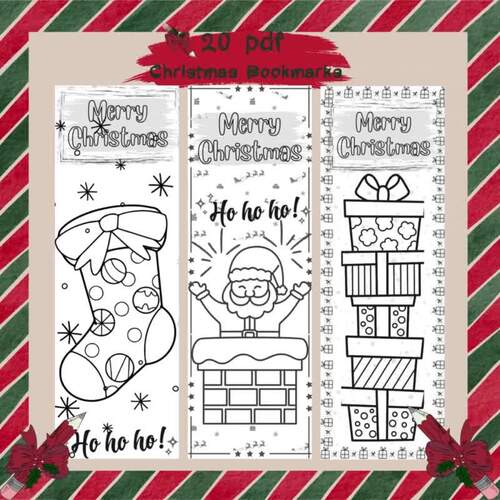 Christmas Printable Bookmarks - 20 Bookmarks to Colour (PNG/PDF)
