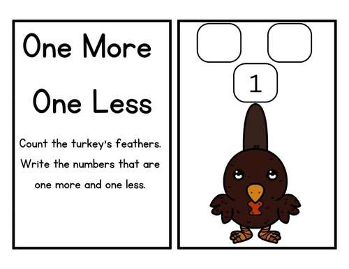 One More One Less TURKEY THEMED Kindergarten Math Task Cards | TPT