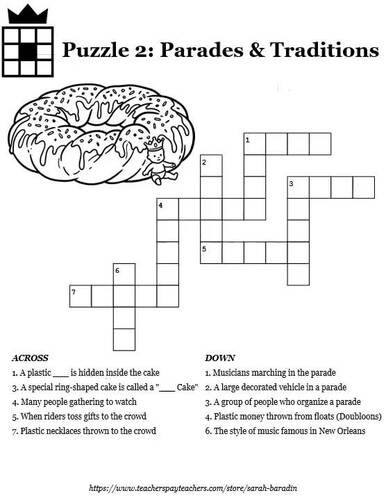 Mardi Gras Crosswords Puzzle With Word Bank Vocabulary, History & Geography