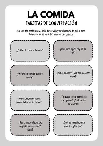 LA COMIDA TARJETAS DE CONVERSACIÓN FOOD CONVERSATION CARDS by Pasajero ...