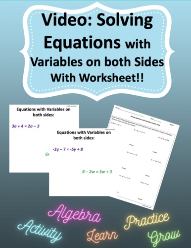 Video Lesson Solving Equations with Variables on Both Sides | TpT
