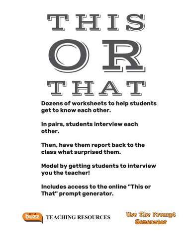 This or That? Worksheet Collection. Getting To Know Each Other | TPT