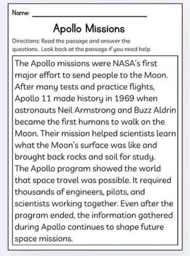 Space Missions Reading Unit | 10 Passages + Questions (3rd–5th Grade)