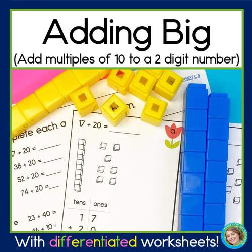 Adding Multiples of 10 to a 2 Digit Number with Base Ten Blocks Math ...