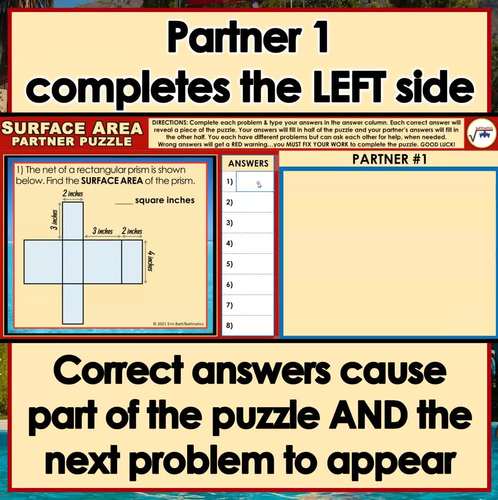 Surface Area & Nets of Rectangular Prisms DIGITAL PARTNER PUZZLE & TASK ...
