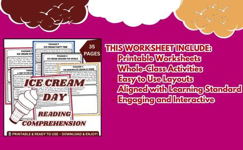 Ice Cream Day Reading Comprehension Worksheets, 2nd 3rd 4th 5th Grade
