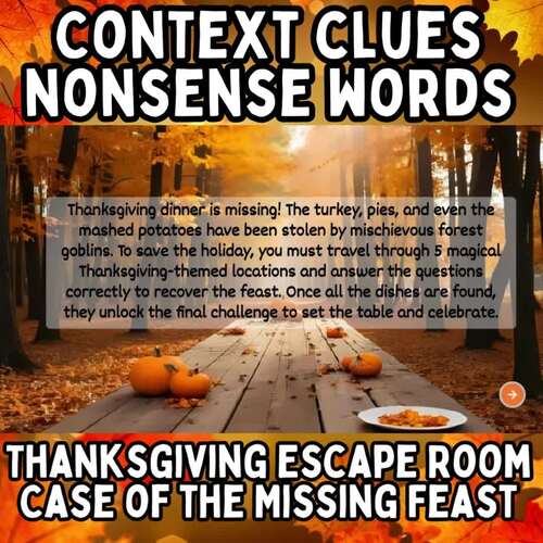 Context Clues Nonsense Word Vocabulary Thanksgiving Escape Digital Breakout