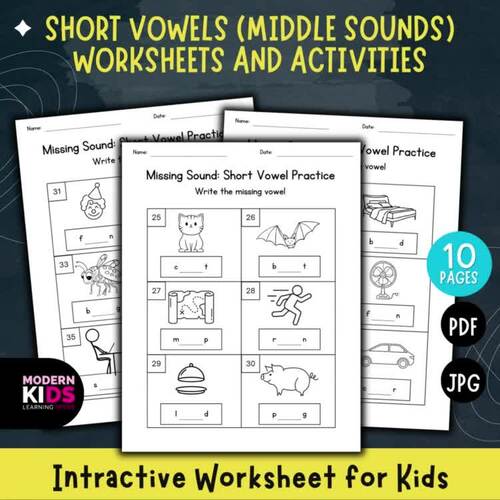 Short Vowels (Middle Sounds) Worksheets and Activities | TPT