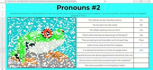 Pronouns Pixel Art Grammar Activities Digital Mystery Pictures | TPT