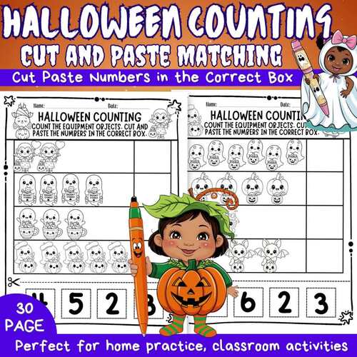 Halloween Counting Activity for Kids Cut and Paste Worksheet, Halloween ...