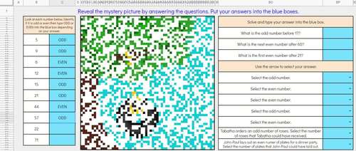 Digital Math Pixel Art Mystery Picture 3rd Grade TEKS 3.4.I Even and ...