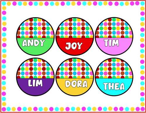 Printable Polka Dots Student Name Tags, Boho Nametags, Door Display Tags