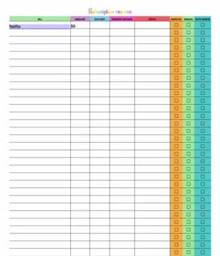 Multi-Color Subscription Tracker Printable PDF by Mom Money Map | TPT