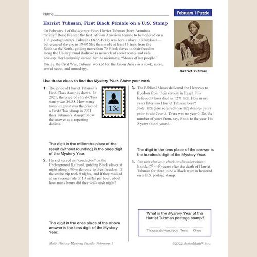 FEBRUARY BUNDLE: 16 Middle School Math-History PDF Mini Lessons | Mixed ...