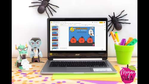 Halloween Digital CVC Words Google Slides for Kindergarten Distance ...