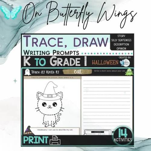Trace and Draw Writing Prompts Halloween by On Butterfly Wings | TPT