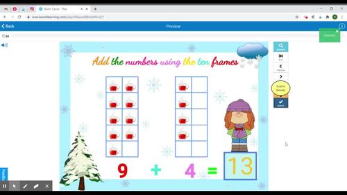Addition Within 20 with Ten Frames Winter Math Boom Cards Distance Learning