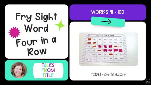 Fry’s First 100 Sight Words Game Four in a Row Words 91–100 Printable ...