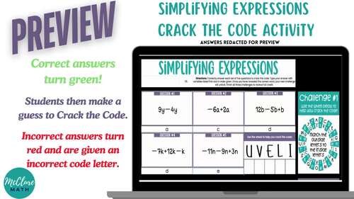 Simplifying Expressions Crack the Code Self-Checking Digital Activity ...